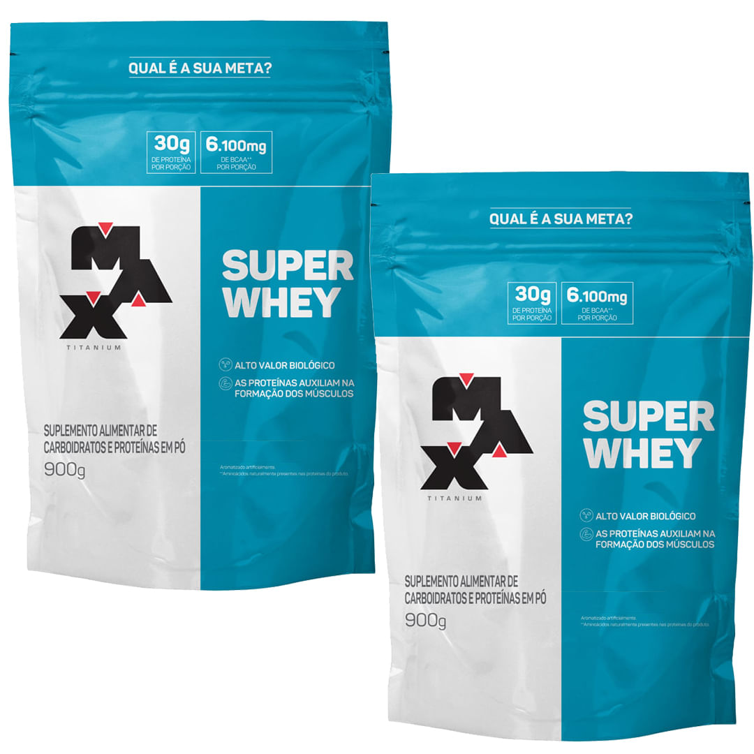 Kit 2x Super Whey Refil 900g Max Titanium Vários Sabores Morango ...