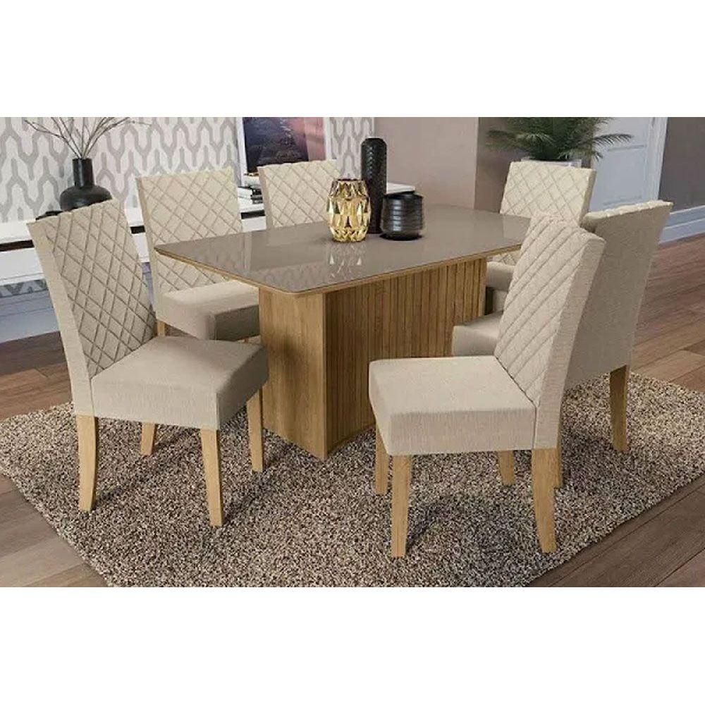 Sala De Jantar Kappesberg Cidra + 6 Cadeiras Freijó/Vidro Bronze/Linho Bege A019 - Carrefour
