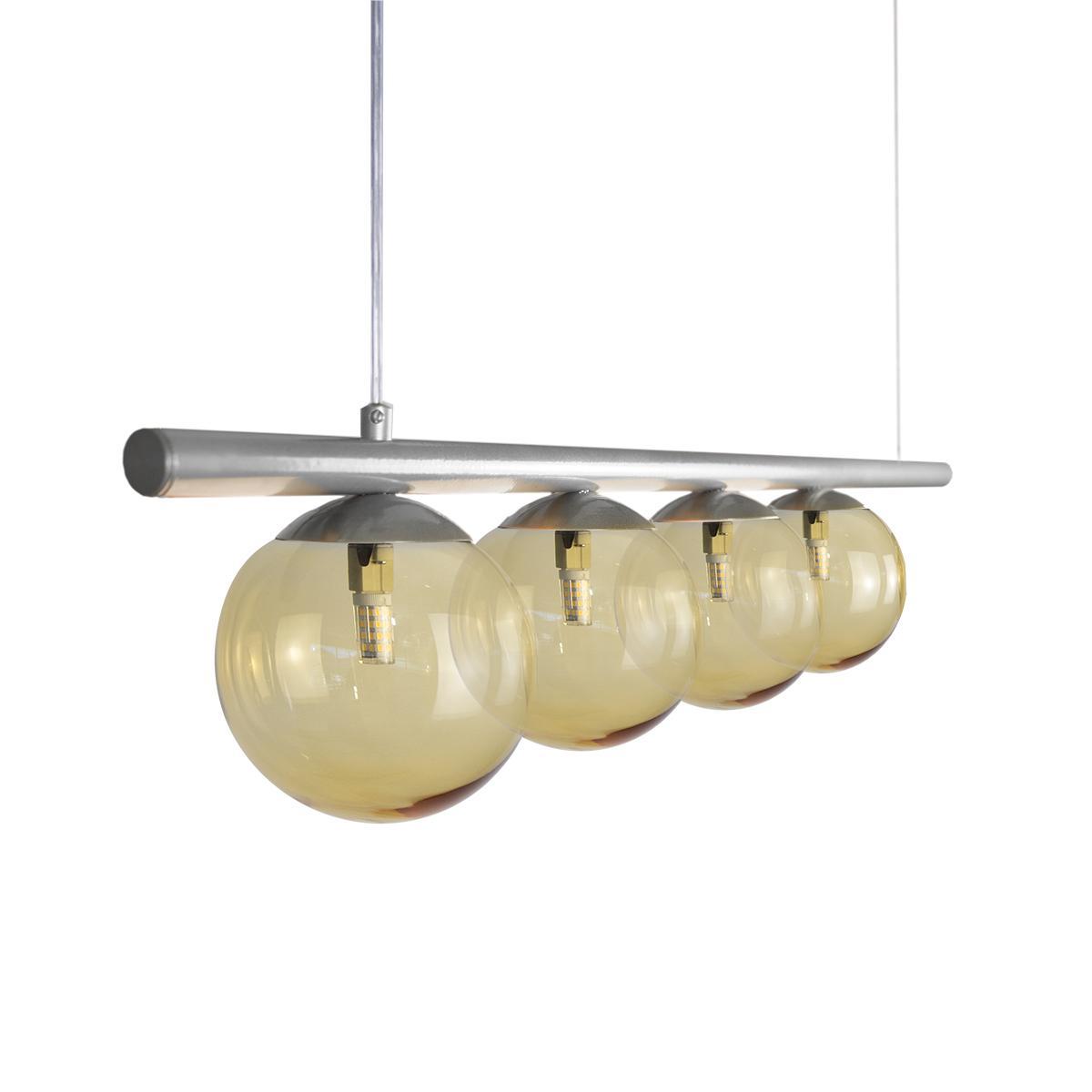 Lustre Pendente Figo Prata- 4 Globos Esfera De Vidro Âmbar - Carrefour