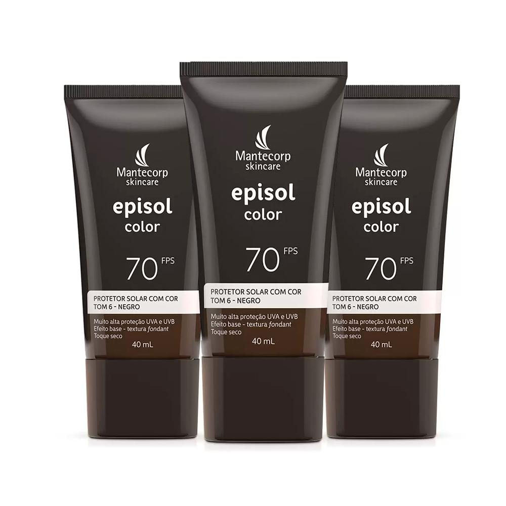 3 Protetor Solar Episol Color Tom 6 - Negro Fps 70 40ML - Carrefour