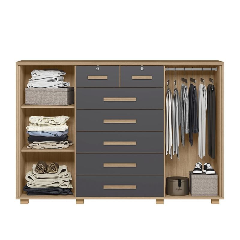 Cômoda Fontana 2 Portas E 7 Gavetas Nature/titanium - Móveis Albatroz ...