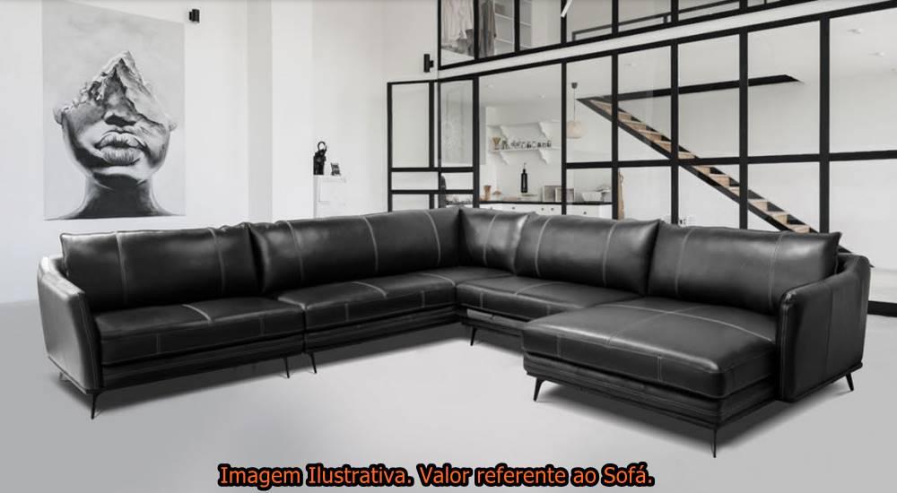 Sofá Vena De Canto + Chaise Fixo Couro Preto 560cm - 69858 - Carrefour