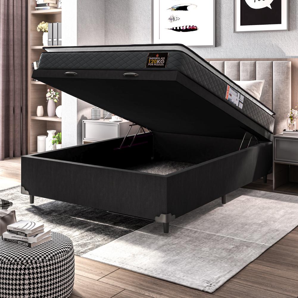 Cama Box Baú Casal Colchão Espuma D33 Pillow Top Millenium 138x188x60cm ...