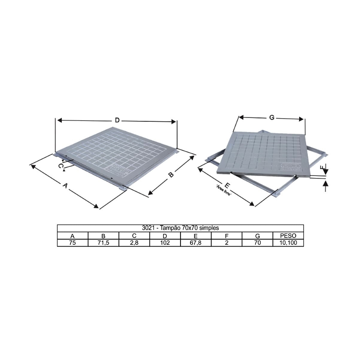 Tampa Tampão Chão Alumínio Fundido Quadrado Simples 70x70cm - Carrefour