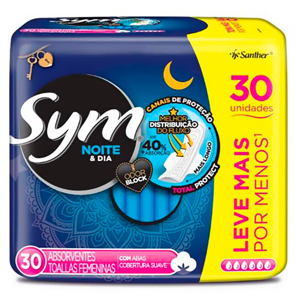 Absorvente Sym Noturno Com Abas Suave Com 30 Unidades - Carrefour