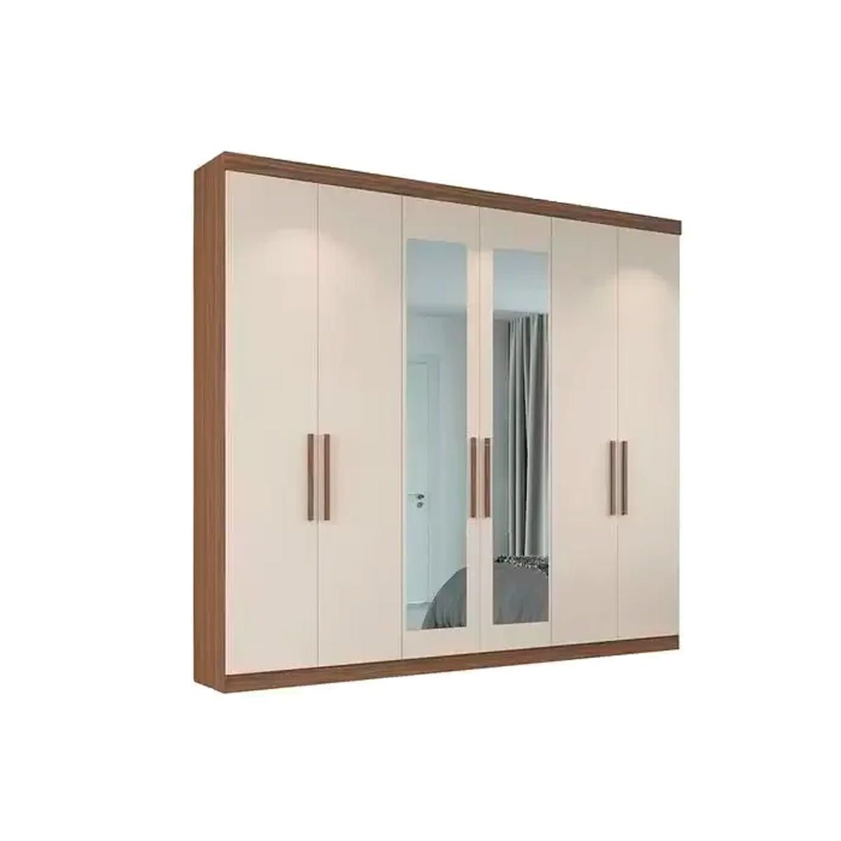 Guarda Roupa Casal 6 Portas E 2 Gavetas C Espelho Ph1707 Nogueira Off ...