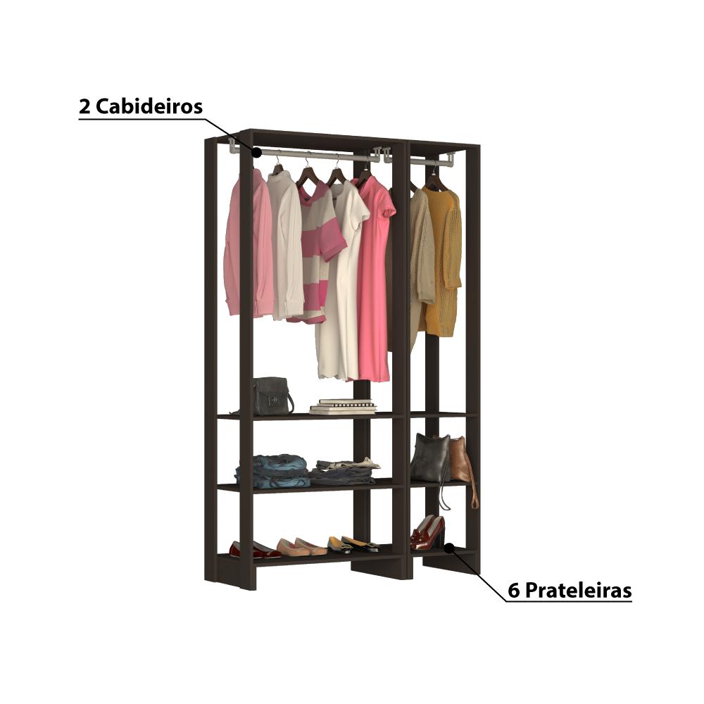Estante Closet Yes 120cm Com 2 Cabideiros - Grafite - Carrefour