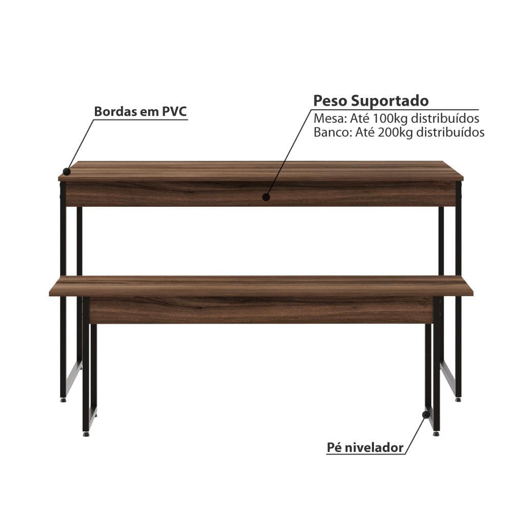 Conjunto Mesa De Jantar Industrial Com 1 Banco - Nogal/preto - Carrefour