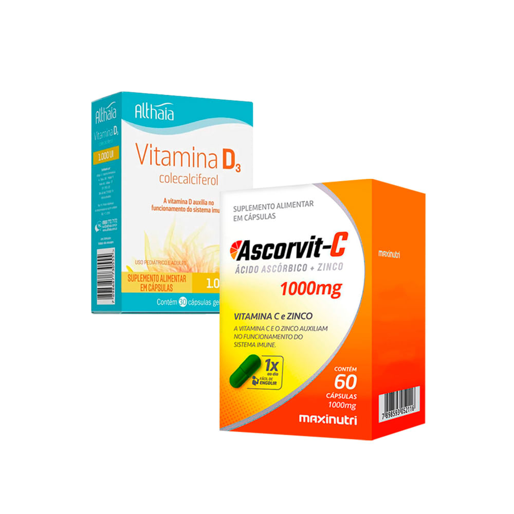 Kit Vitamina C E Zinco Ascovit 1g + Vitamina D3 1000ui 30 Cp - Carrefour