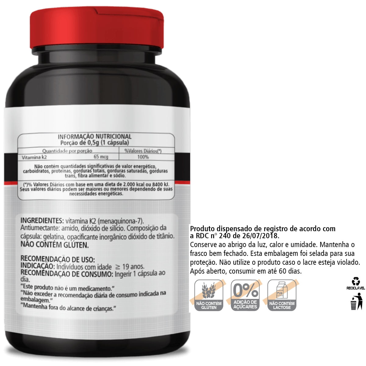 Vitamina K2 Menaquinona-7 Mk-7 65mcg Por Cápsula Com 30 Cápsulas ...