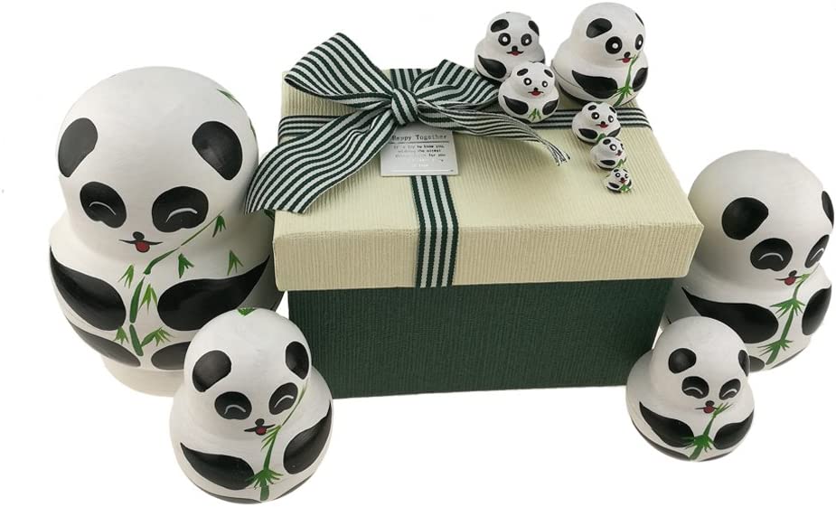Conjunto De 10 Urso Panda De Madeira De Barriga Grande Feito À Mão Com ...