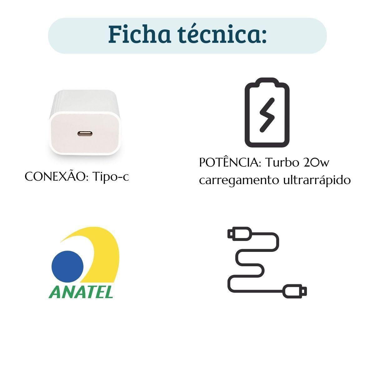 Carregador Celular Usb C Fonte Tomada Turbo Pd 20w Anatel - Carrefour