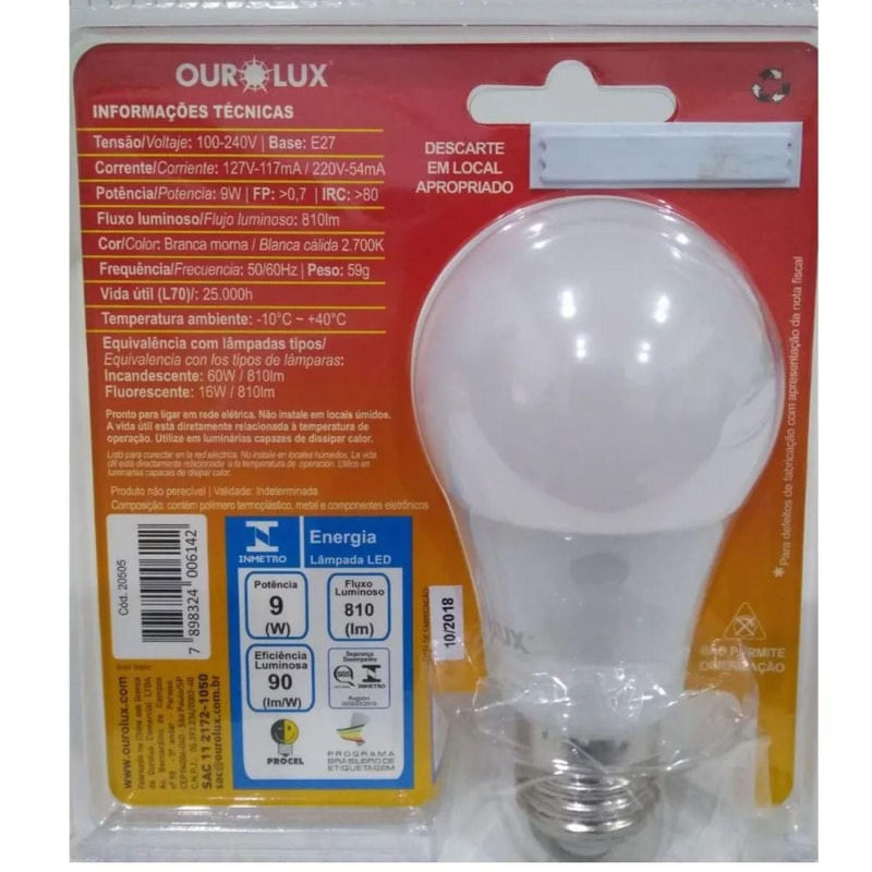 Lâmpada Led Autodimerizável 9W Luz Amarela - Ourolux - Carrefour