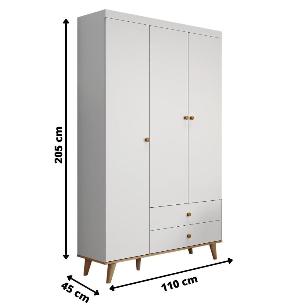 Guarda Roupa Infantil Retrô 3 Portas Com Gavetas Lígia Branco Fosco Com ...