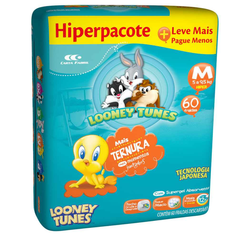 Fralda Baby Looney Tunes Tamanho M Pacote Hiper Com 60 Unidades - Carrefour