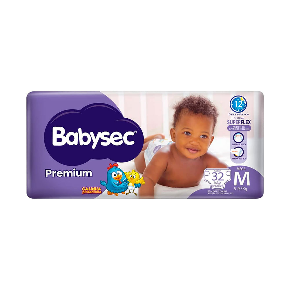 Fralda Babysec Premium Tamanho M Pacote Mega Com 32 Unidades ...