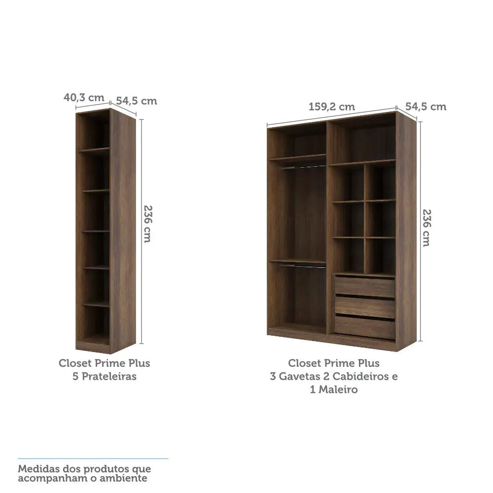 Guarda Roupa De Canto Closet 5 Módulos Sem Portas 6 Gavetas E 7 ...