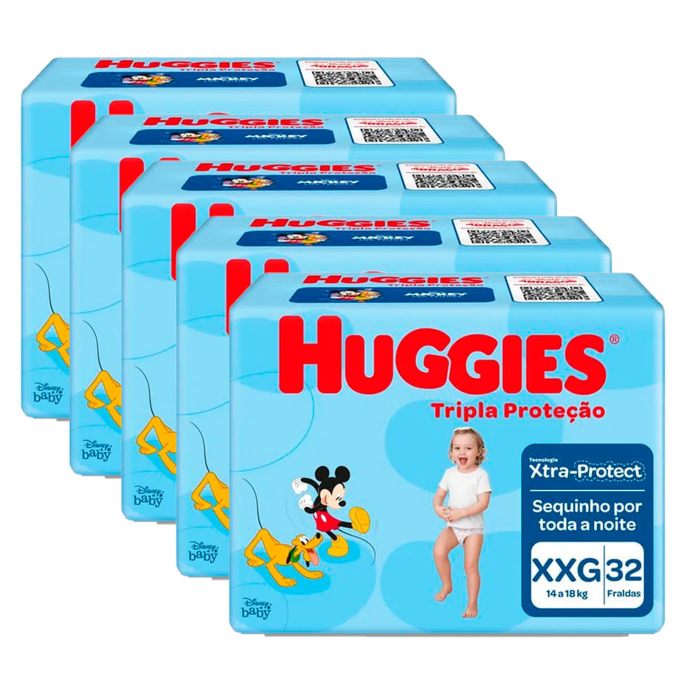 Kit 5 Fralda Huggies Tripla Proteção Mega Xxg - 160 Tiras - Carrefour