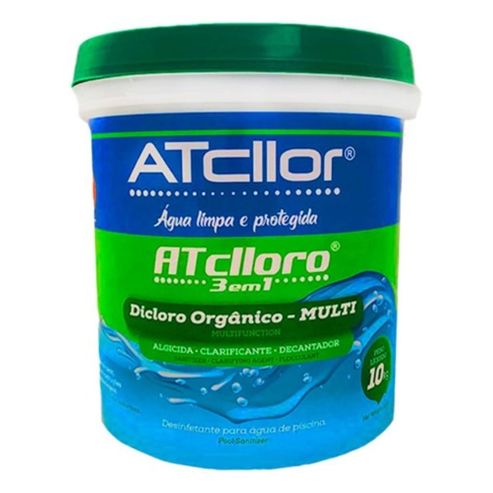 Cloro Para Piscina Atcllor 10kg 3 Em 1 Multiação + Alcalinidade 02 Kg ...