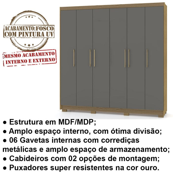 Guarda Roupas Casal 06 Gavetas 10086 Nature Alasca Vlr - Carrefour