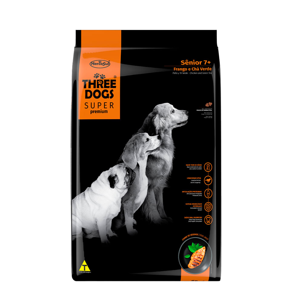 Ração Cães Three Dogs Super Sênior Frango E Chá Verde 3kg - Carrefour