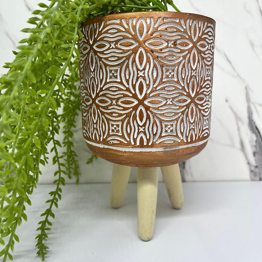 Vaso Tripé De Madeira Rose Gold Moderno Com Estampa Mosaica - Carrefour