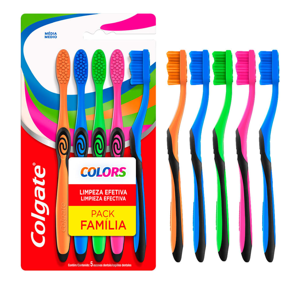 Escova Dental Colgate Colors Pack Família Média Com 5 Unidades - Carrefour