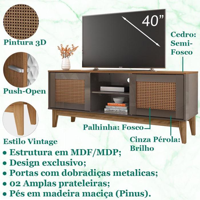 Rack Bancada 135 Cm Para Tv 40 Pol 011075 Cinza Perola Cedro Dcasa ...