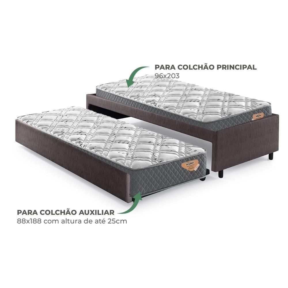 Bicama Box Solteirão Em Courino Linho Marrom 96x203 Com Dois Colchões ...