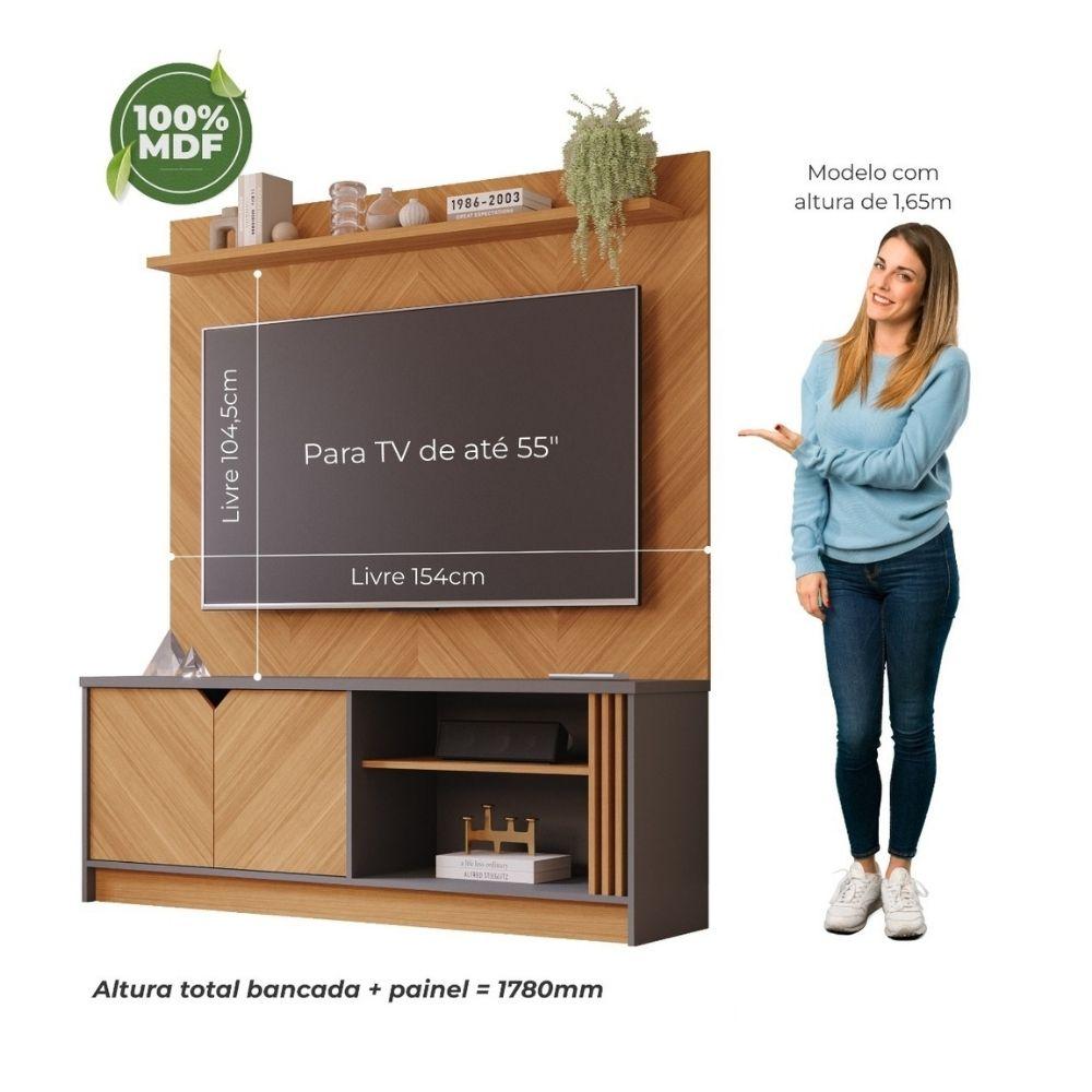 Estante Home P/ Tv Até 55 Polegadas 100%mdf 2 Portas 2 Prateleira Nicho E Painel Volpi Permobili ...