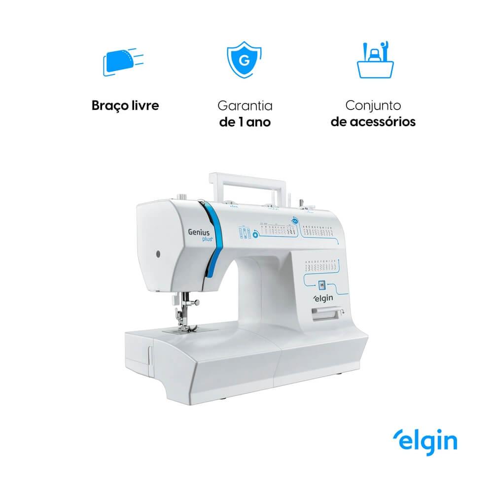 Máquina de Costura Elgin Genius Plus JX-4035 700 RPM - Branca / Azul ...