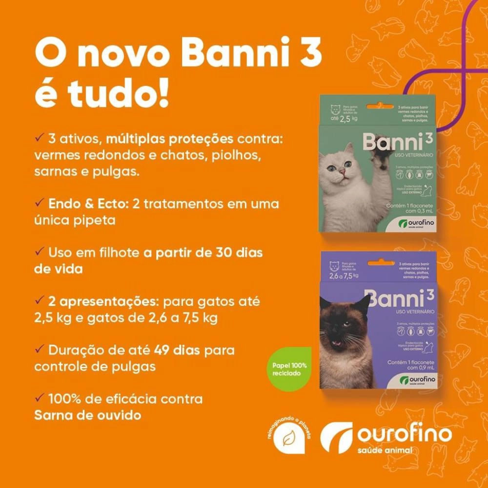 Vermífugo Para Gatos Banni 3 Ouro Fino 90ml - Carrefour
