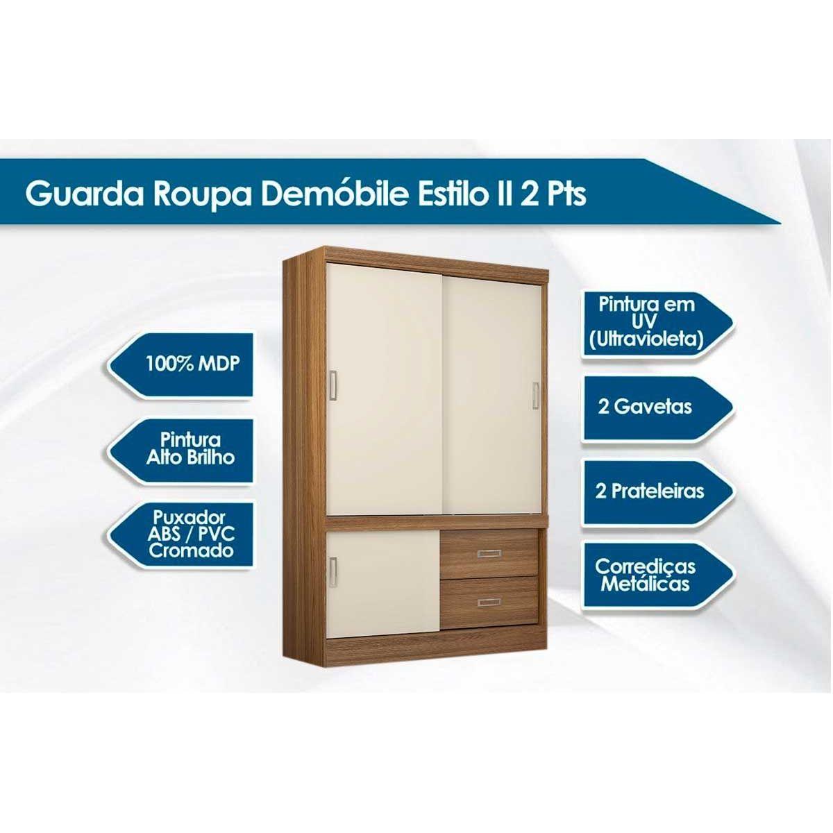 Guarda Roupas 2 Portas De Correr E 3 Gavetas Estilo Ii Amêndola/off ...