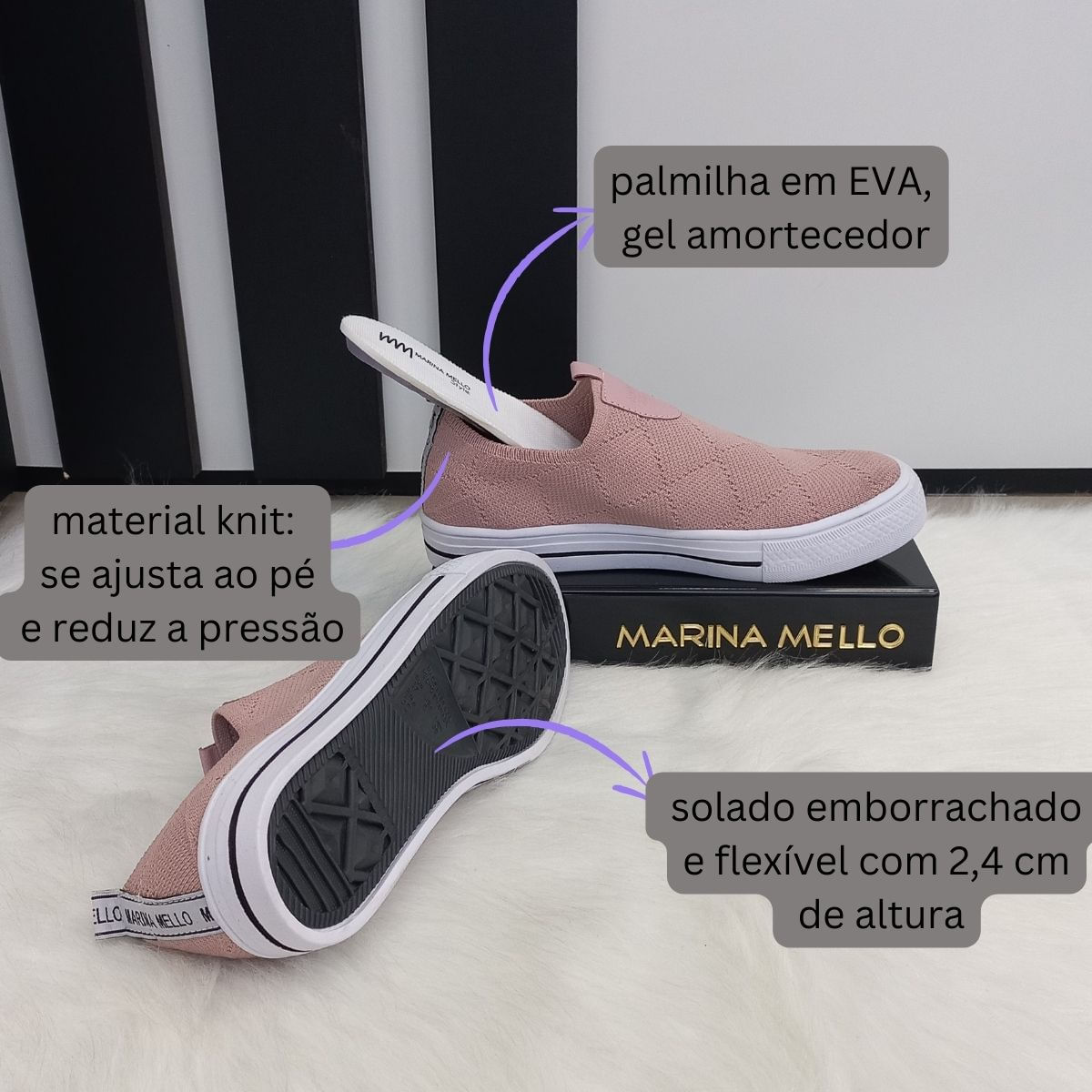 Tênis Feminino Meia Knit Slip On Rosa Tricô Marina Mello Conforto ...