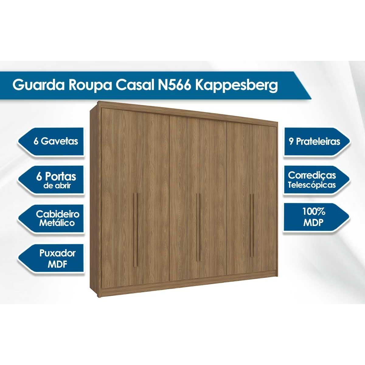 Guarda Roupa Casal Open 6 Portas E 6 Gavetas N566 Nogueira/macadamia ...