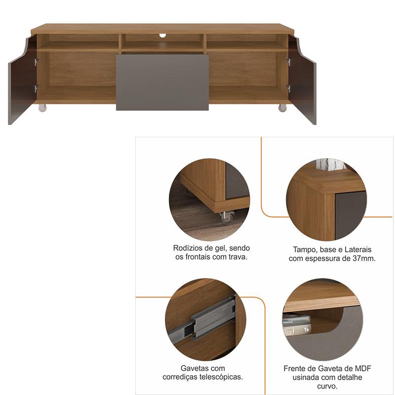Rack Jersey 160 Para Tv 60 Pol Sala 1 Gaveta E 2 Portas Cedro/cinza ...