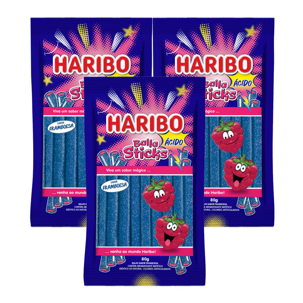 Kit 3 Balas Haribo Balla Sticks Ácido Framboesa 80g - Carrefour