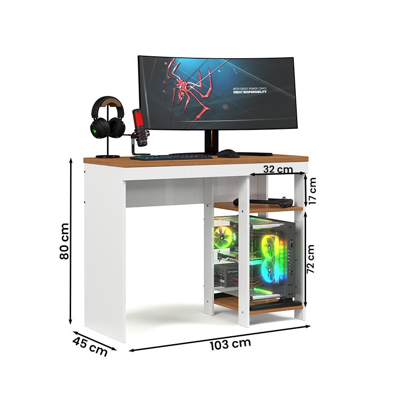 Escrivaninha Gamer Beta Quarto Com Prateleiras 103 Cm Branco/nature - Carrefour