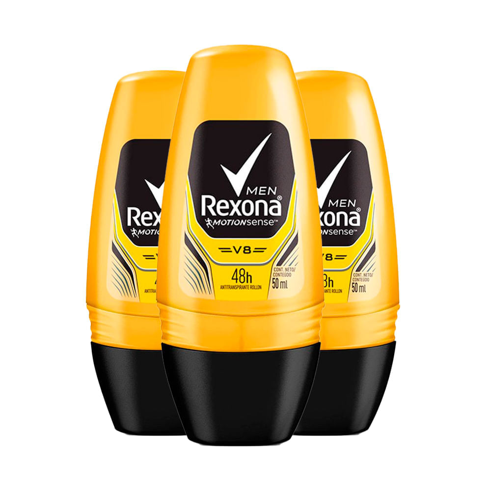 Kit Desodorante Roll On Rexona V8 50ml - 3 Unidades - Carrefour