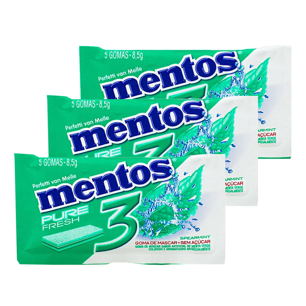 Chiclete Mentos Pure Fresh 3 Sabor Spearmint Sem Açúcar 8,5g Com 5 ...