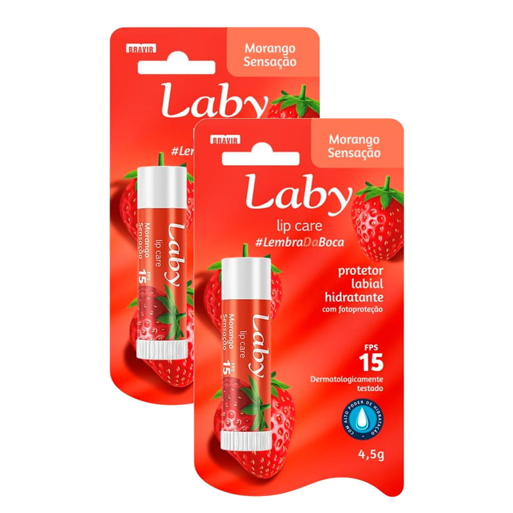 Protetor Solar Labial Laby Fps 15 Sabor Morango 4,5g | Kit Com Duas ...