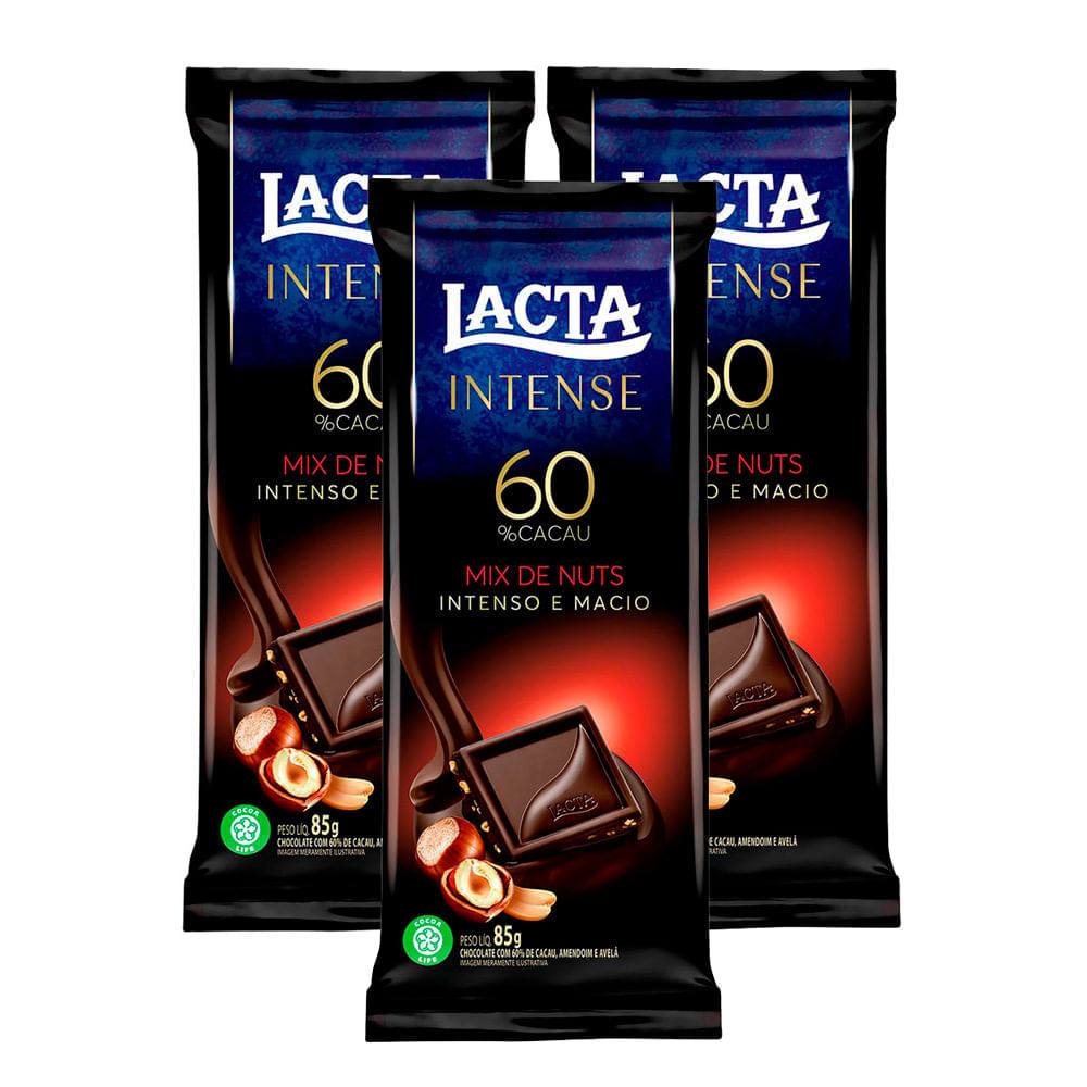 Kit 3 Chocolate Lacta Intense 60% Cacau Mix De Nuts 85g - Carrefour Kit 3 Chocolate Lacta Intense 60% Cacau Mix De Nuts 85g - Carrefour