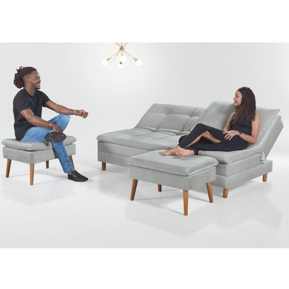 Sofá Cama Vegas Com 2 Puffs E Pé De Madeira Talento Móveis - Carrefour