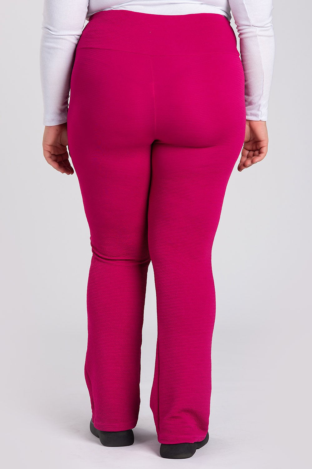Calça Montaria Plus Size Flare Detalhes Botão Cós Malha Turim Trapeado ...