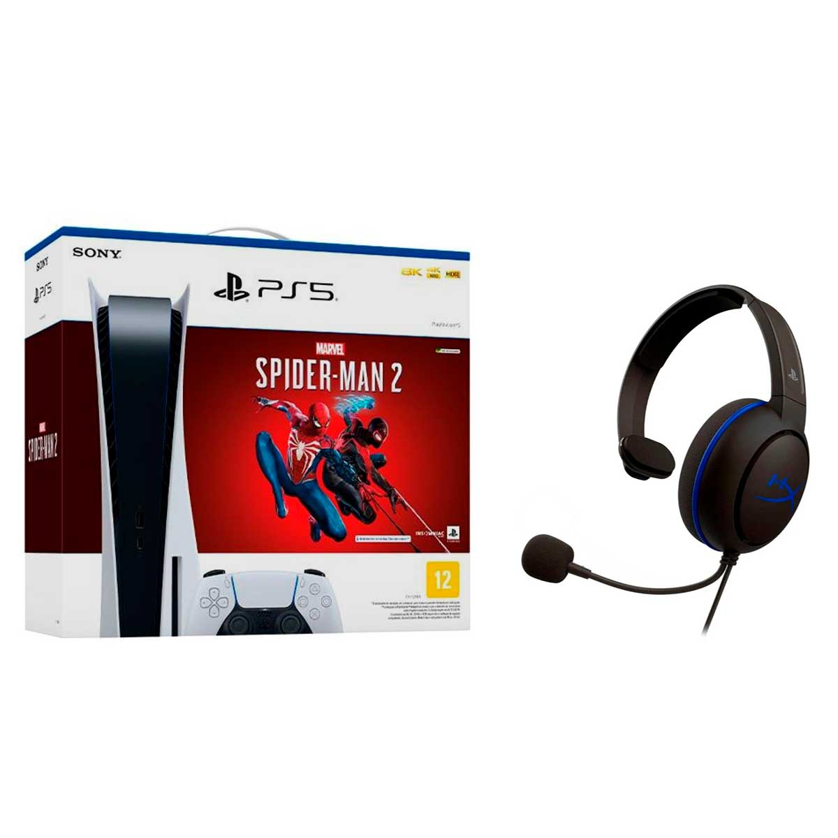 Console PS5 + Jogo Marvel's Spider Man 2 + Headset Gamer HyperX 4PF42AA ...