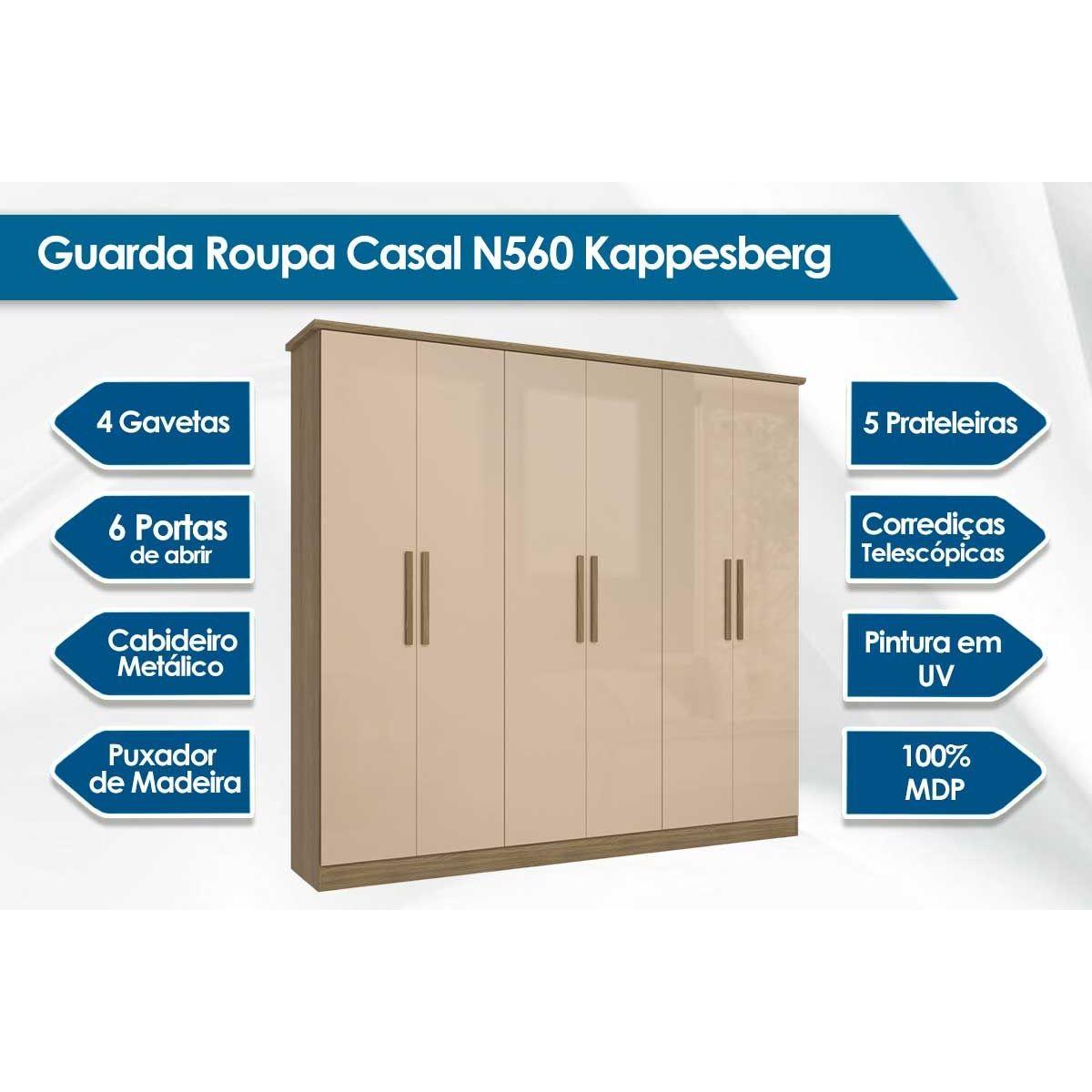 Guarda Roupa 6 Portas E 4 Gavetas N560 Nogueira/macadamia - Kappesberg ...
