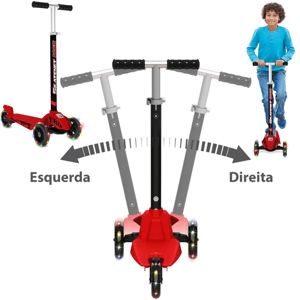 Patinete Infantil Bandeirante Skatenet Max Led 120kg Red - Carrefour