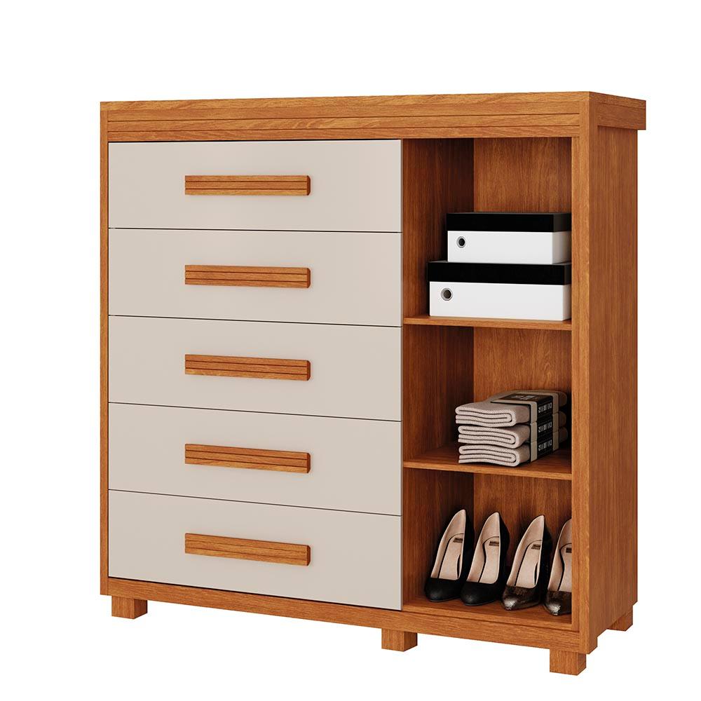 Cômoda 5 Gavetas 1 Porta Nature Off White Londres Fênix - Carrefour
