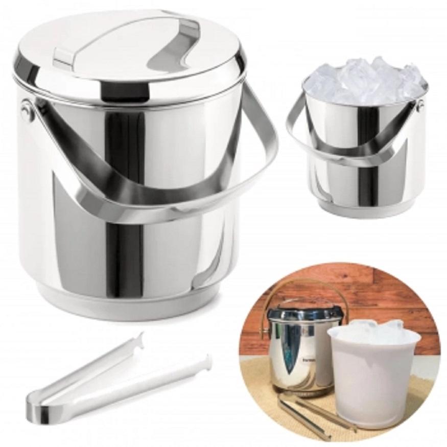 Balde De Gelo Inox Com Pegador Pinça 2,3 Litros Baldinho Container ...