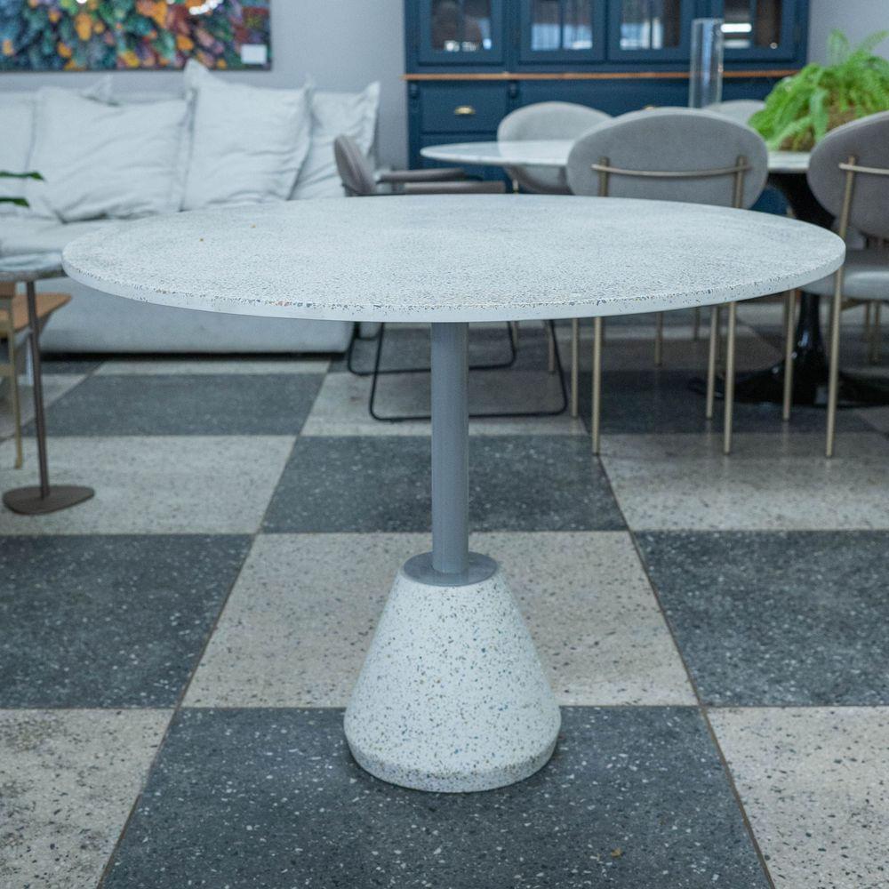 Mesa Jantar Minuto Tampo E Base Granilite Branco Com Haste Cinza 100 Cm ...